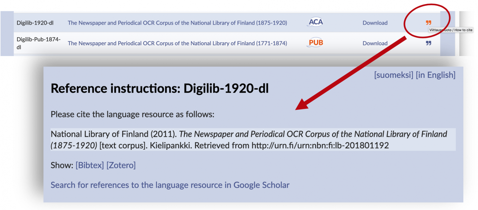How to cite a corpus that is available in the Language Bank of Finland ...